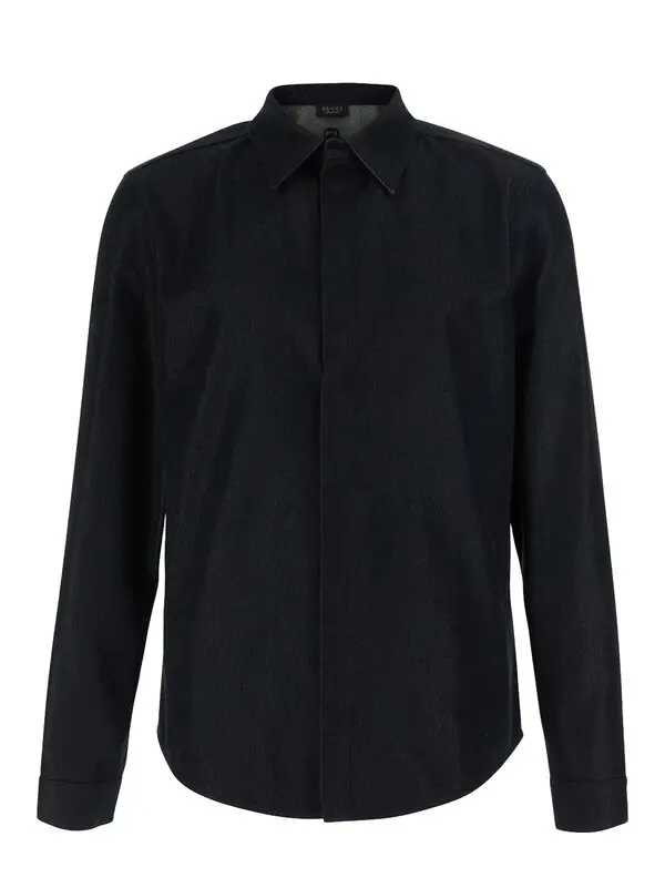 Gucci Black Shirt With Pointed Collar And Tone-on-tone Gg Logo On The Back In Denim For - Multicolor