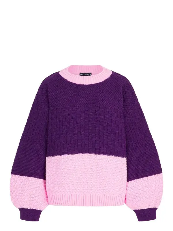 CARA & THE SKY Taz Colour Block Balloon Sleeve Jumper - Purple