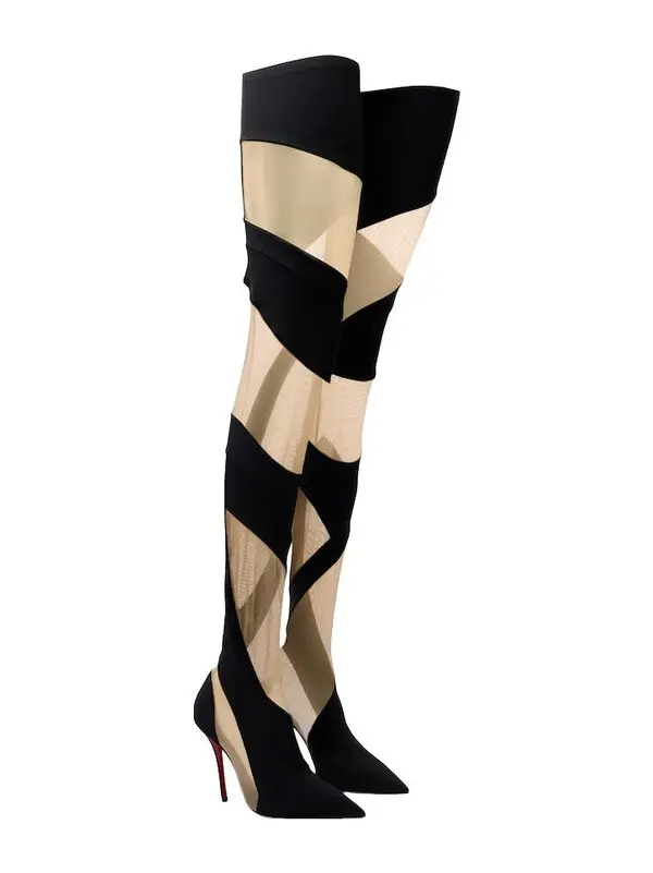 CHRISTIAN LOUBOUTIN Zeetozee Mesh-paneled Over-the-knee Boots - Black