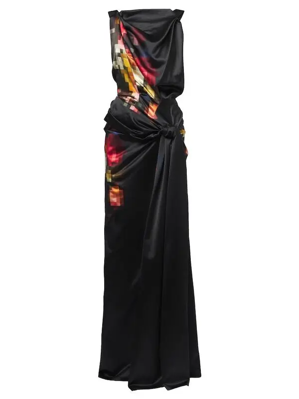Dries Van Noten Draped Printed Silk Satin Gown - Multicoloured