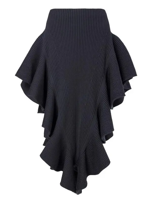 Alaïa Ribbed-knit Ruffled Wool-blend Midi Skirt - Grey
