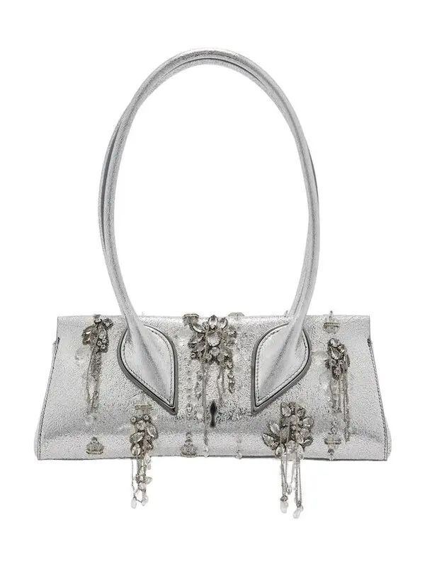CHRISTIAN LOUBOUTIN Venus Small Embellished Leather Shoulder Bag - Silver