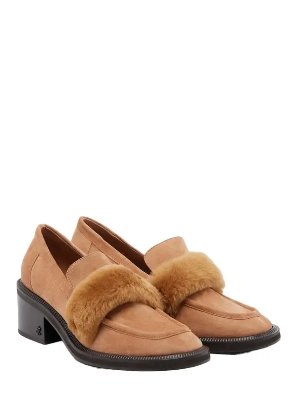 JIMMY CHOO Tylor Shearling-trimmed Suede Loafer Pumps - Brown