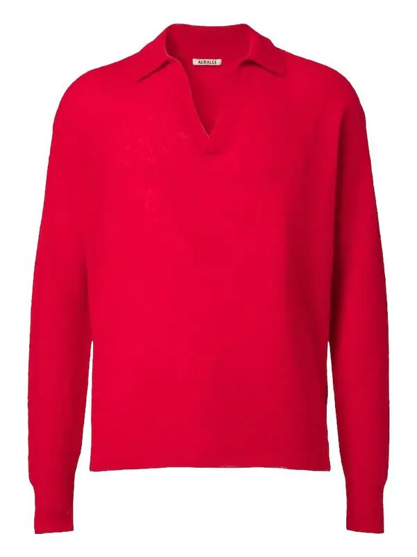 Auralee Alpaca-blend Polo Sweater - Red