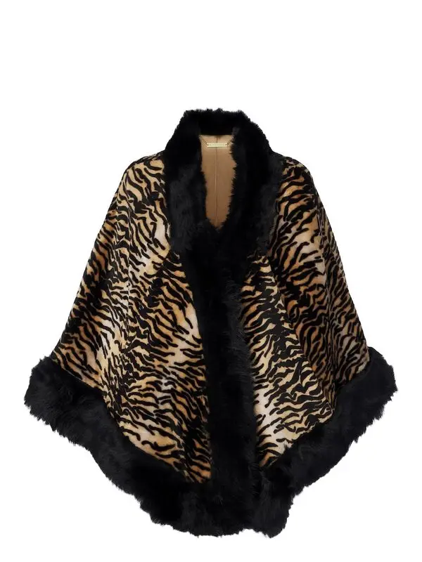 Nour Hammour Olympe Printed Shearling Poncho - Brown
