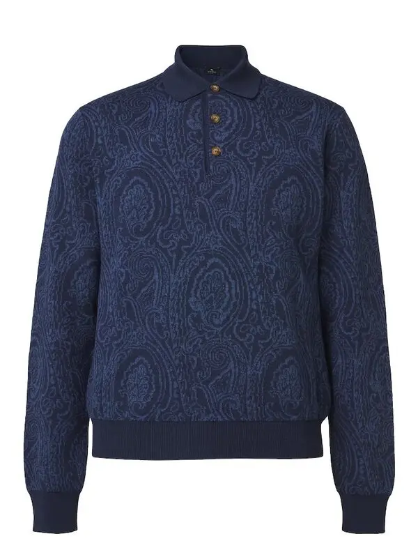 Etro Paisley Wool-blend Polo Sweater - Blue