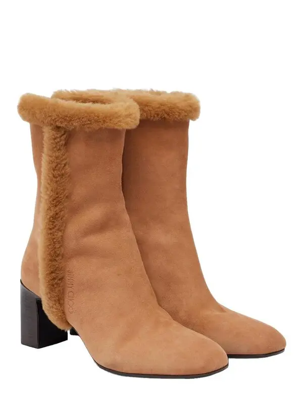 JIMMY CHOO Daze Shearling-trimmed Suede Ankle Boots - Brown