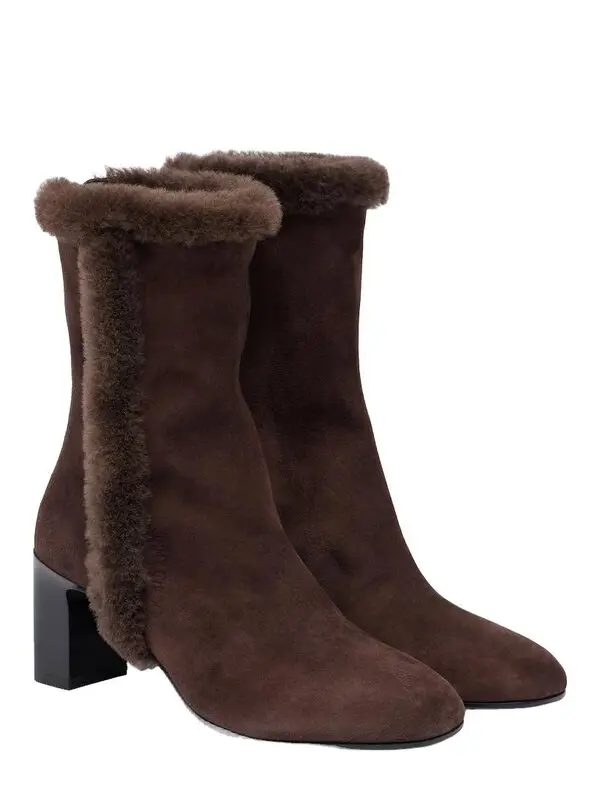 JIMMY CHOO Daze Shearling-trimmed Suede Ankle Boots - Brown