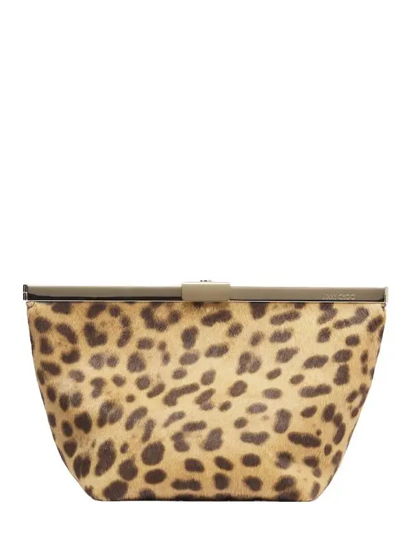 JIMMY CHOO Ganache Mini Leopard-print Calf Hair Clutch - Beige