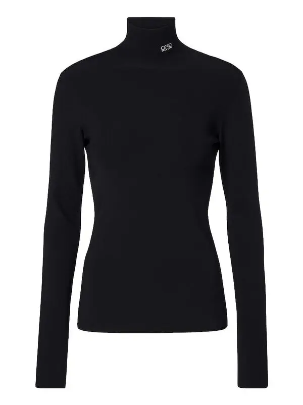 Loewe Double L Ribbed-knit Turtleneck Top - Black