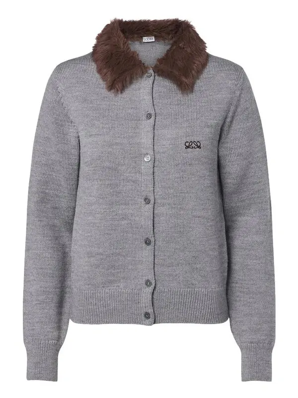 Loewe Double L Ribbed-knit Wool Cardigan - Grey