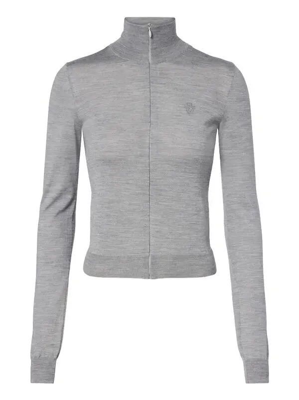 Gucci Wool And Silk Zip-up Sweater - Grey