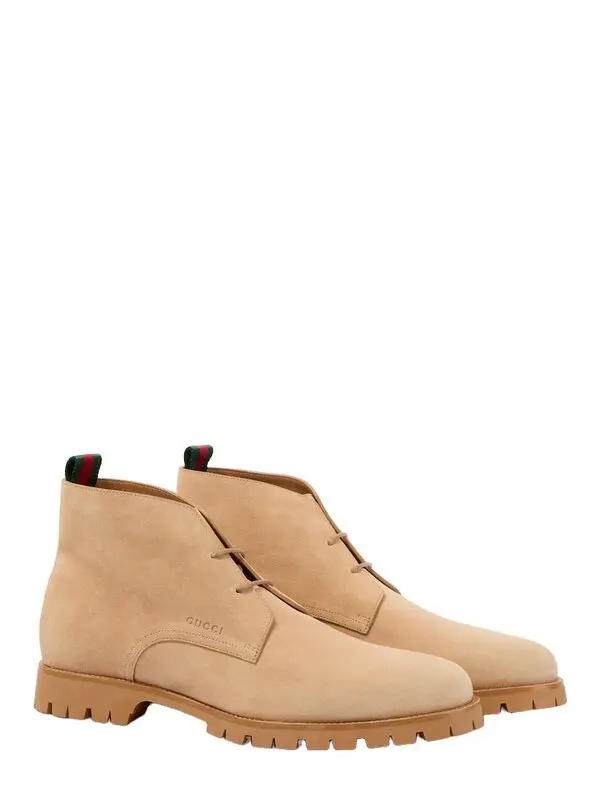 Gucci Web Stripe Suede Desert Boots - Beige