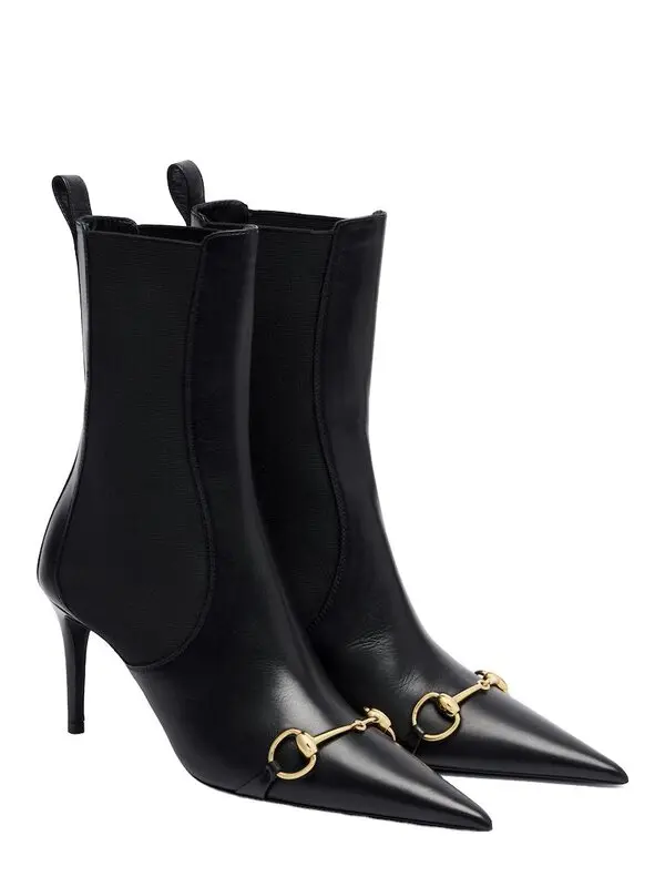 Gucci Donna Horsebit Leather Ankle Boots - Black
