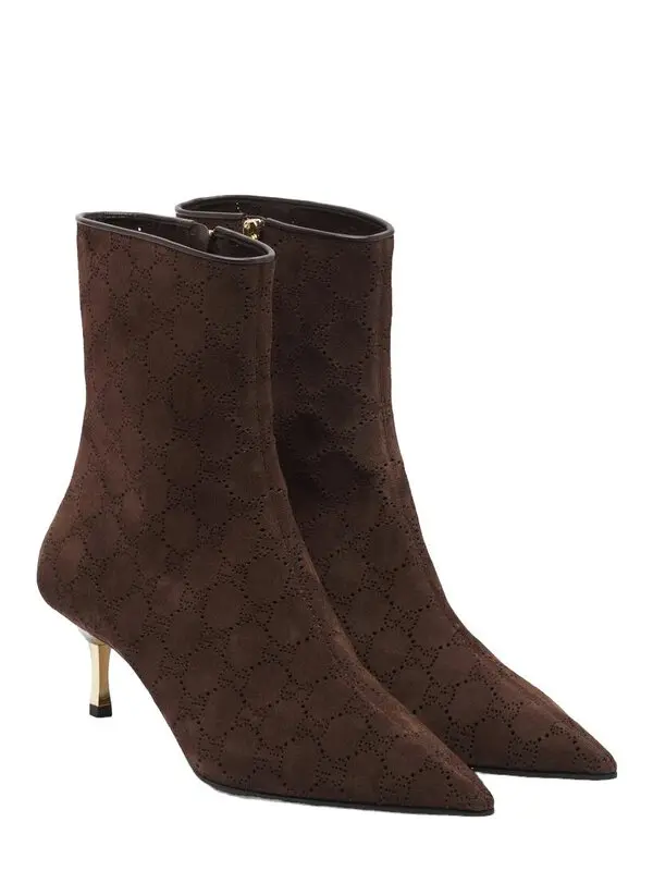 Gucci Bombshell Gg Laser-cut Suede Ankle Boots - Brown