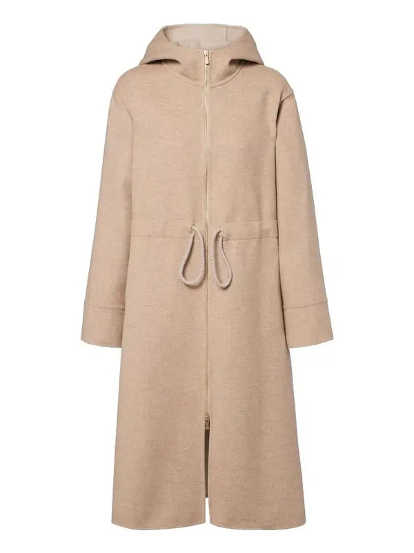 Eleventy Hooded Wool And Cashmere Coat - Beige