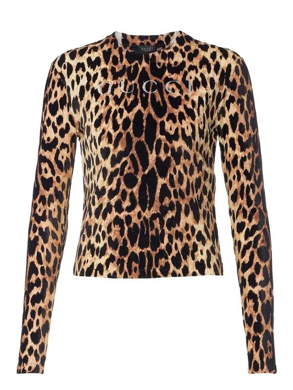 Gucci Logo Leopard-print Cotton Jersey T-shirt - Brown