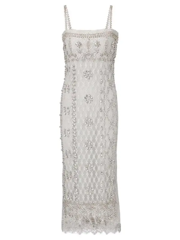 Costarellos Leona Beaded Lace Cocktail Dress - Grey