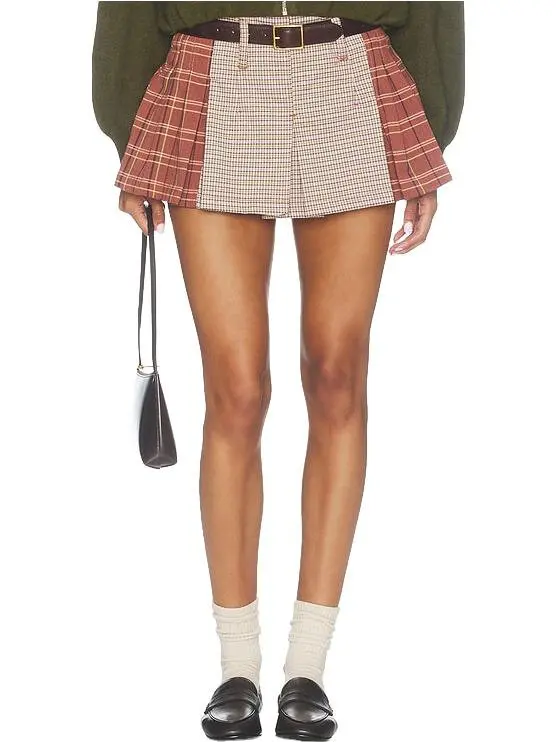 Free People Sherry Pleated Mini Skirt In Rose - Rose Combo