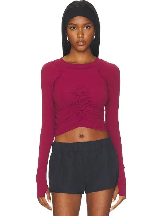 Free People X Tempo Ruched Longsleeve Top - Brick