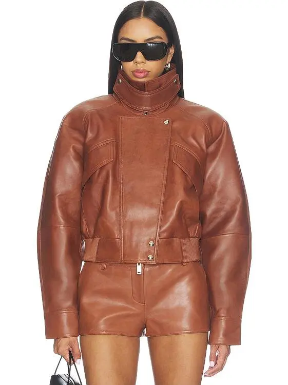 Retrofete Lykke Leather Jacket In Brown - Cigar