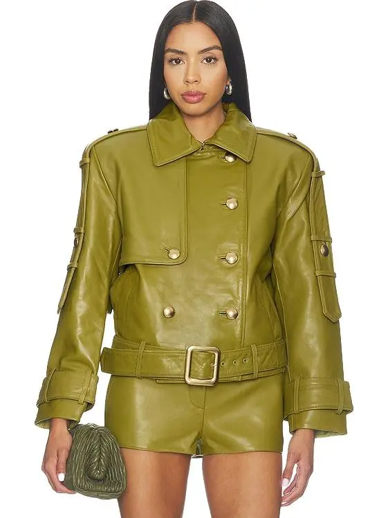 Retrofete Yseld Leather Jacket In Green - Basil