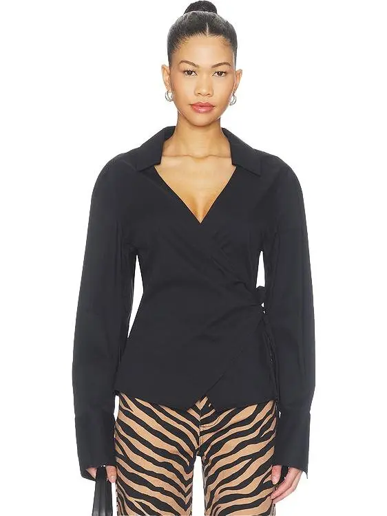 SIMONMILLER Anya Poplin Wrap Top - Black