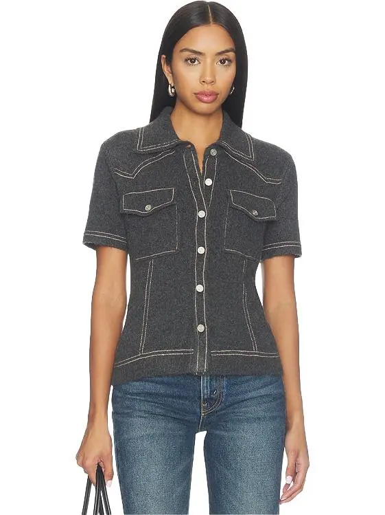 Central Park West Sienna Western Short Sleeve Sweater - Charcoal