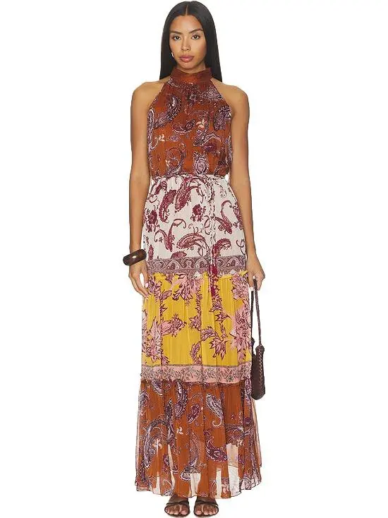 Hemant & Nandita Halter Neck Tiered Maxi Dress - Brown