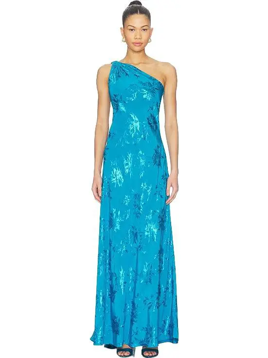 Hemant & Nandita One Shoulder Sash Maxi Dress In Blue - Turquoise