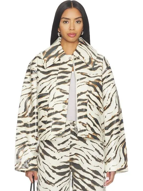 GANNI Printed Laminated Cotton Canvas Barn Jacket In Cream - Egret