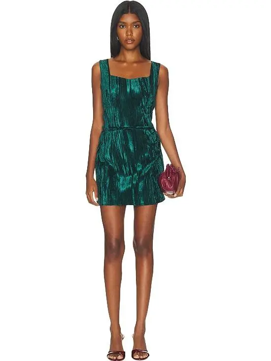 KIM SHUI Adora Crushed Velvet Mini Dress In Green - Emerald
