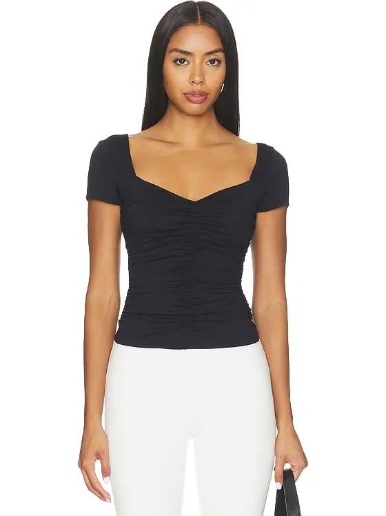Susana Monaco Sweetheart Shortsleeve Gathered Top - Black