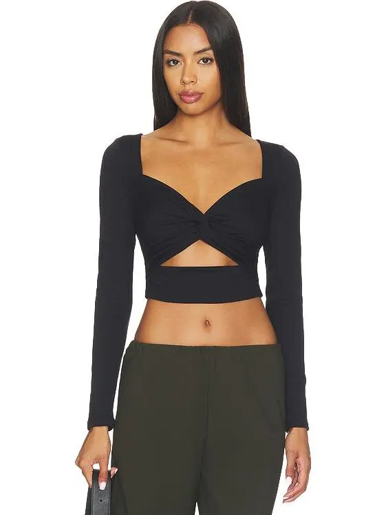 Susana Monaco Twisted Front Longsleeve Top - Black