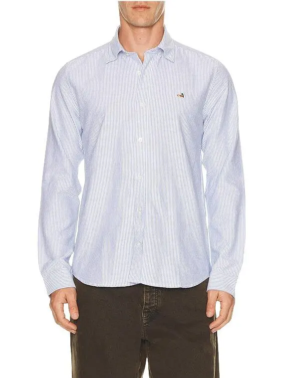 EDMMOND STUDIOS Duck Striped Shirt In Blue - Plain Light Blue