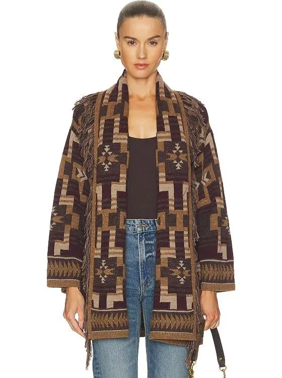 L'Agence Jair Jacquard Cardigan In Brown - Dark Java & Burgundy Multi