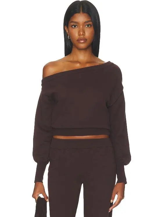 RUNAWAY THE LABEL Heather Off Shoulder Knit Top - Chocolate
