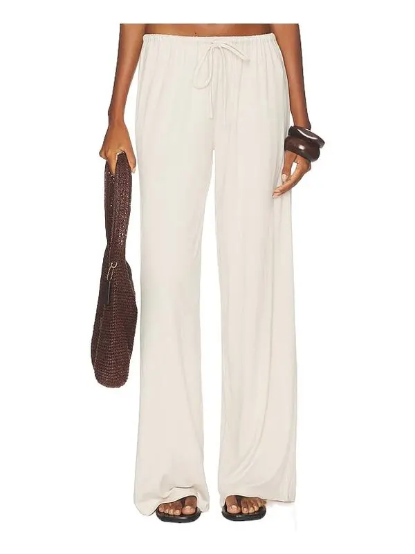 RUNAWAY THE LABEL Anji Relaxed Wide Leg Sweatpants In Neutral - Biscuit