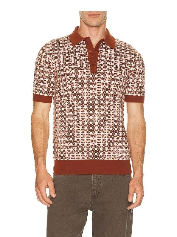 Fred Perry Floral Jacquard Polo In Red - Brandy