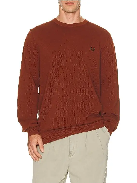 Fred Perry Pique Stitch Jumper In Red - Brandy