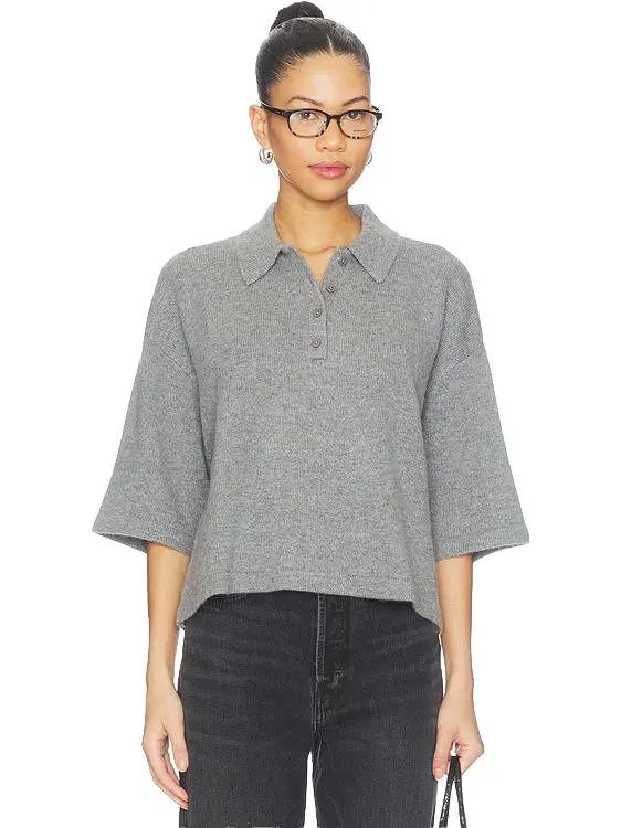 FRAME The Academy Polo Top In Grey - Graphite Grey