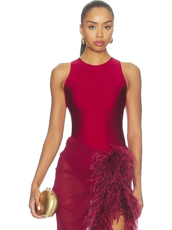 BRONX BANCO Gaia Mesh Sleeveless Bodysuit In Red - Ruby