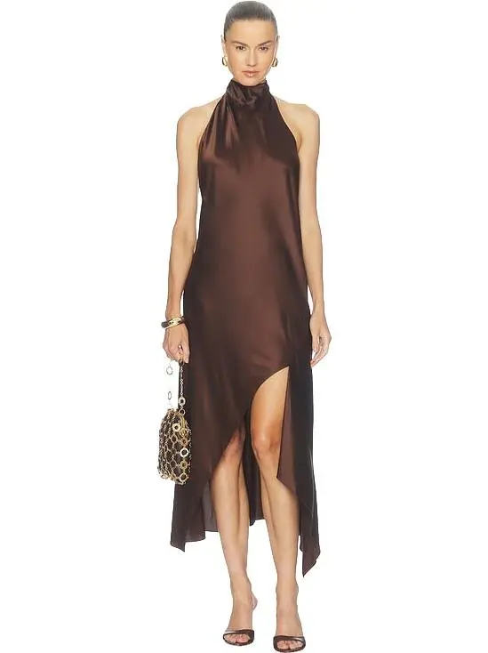 Helmut Lang The Neck Silk Dress In Brown - Serra