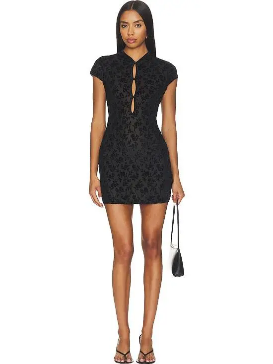 RUNAWAY THE LABEL Lucie Mandarin Collar Mini Dress - Black