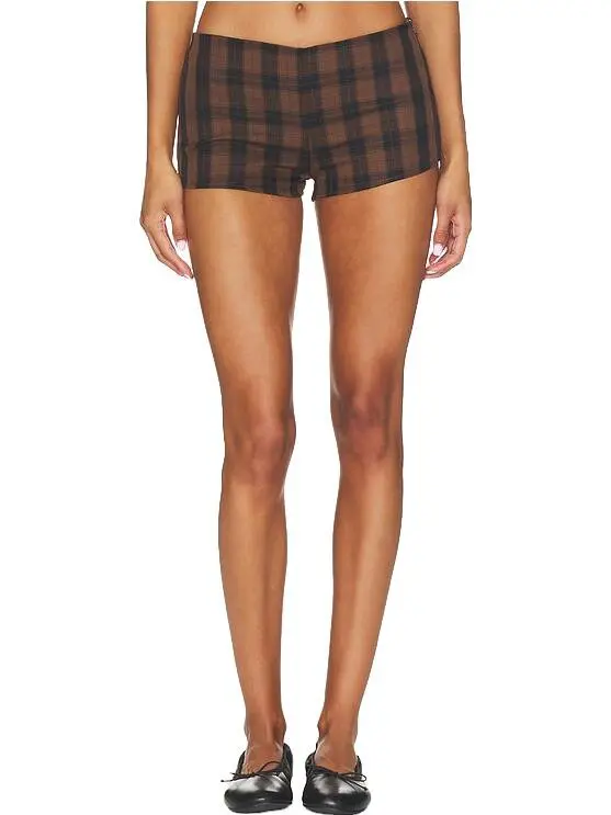 MORE TO COME Audriena Short In Brown - Plaid Multi