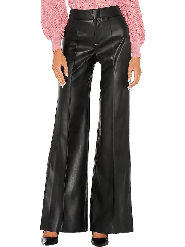 Alice + Olivia Dylan Faux Leather High Waist Wide Leg Pant - Black