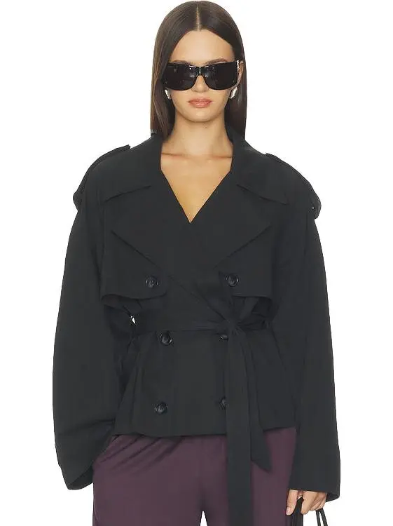 ELODIE THE LABEL Eleanor Cropped Trench Coat - Black