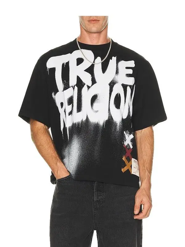 True Religion Short Sleeve Graffiti Boxy Tee In Black - Jet Black