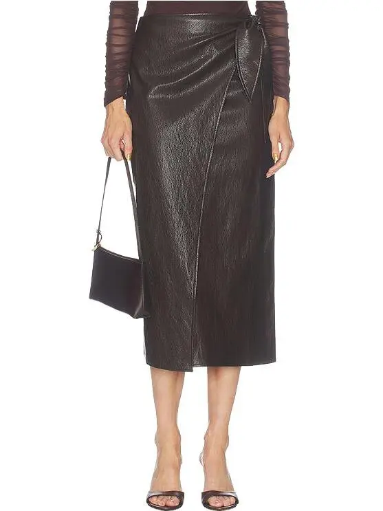 Lna Vega Faux Leather Wrap Skirt - Brown
