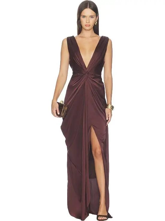 Katie May Leo Gown In Brown - Truffle